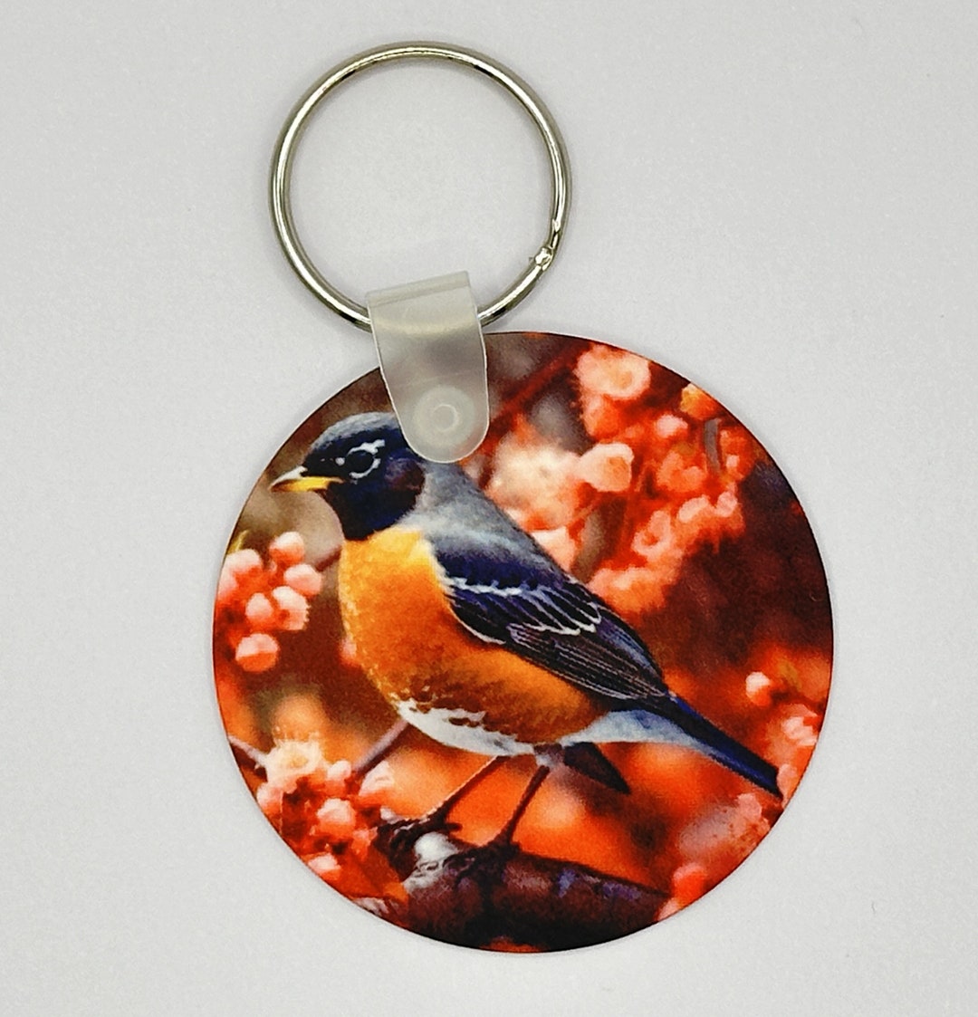Round Aluminum Key Chain With a Robin - Etsy