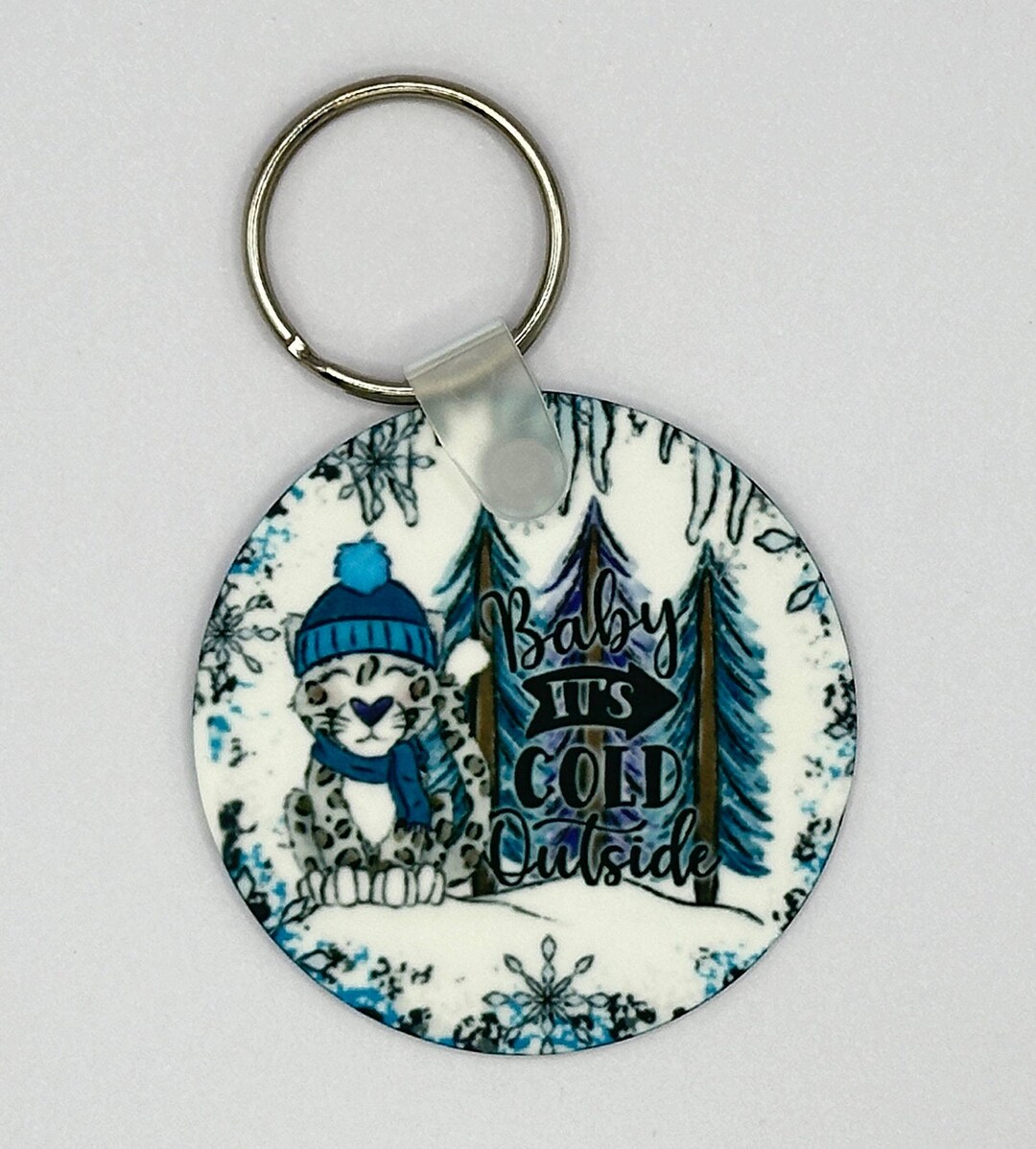 Round Aluminum Key Chain With Snow Leopard - Etsy