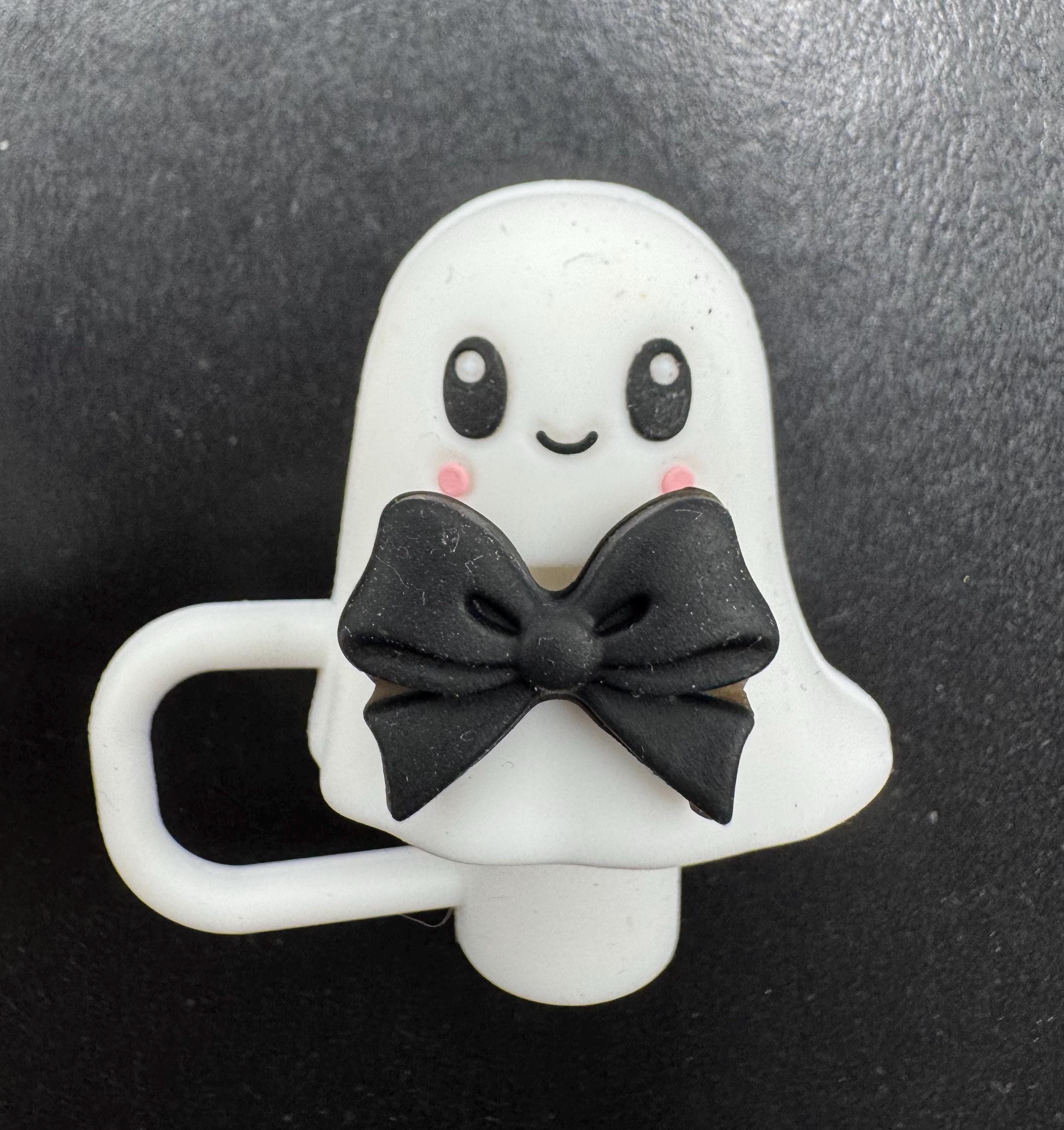 Ghost With Bow Straw Topper - Etsy