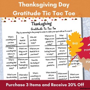 Thanksgiving Gratitude Tic Tac Toe Game, Printable (PDF) - Etsy
