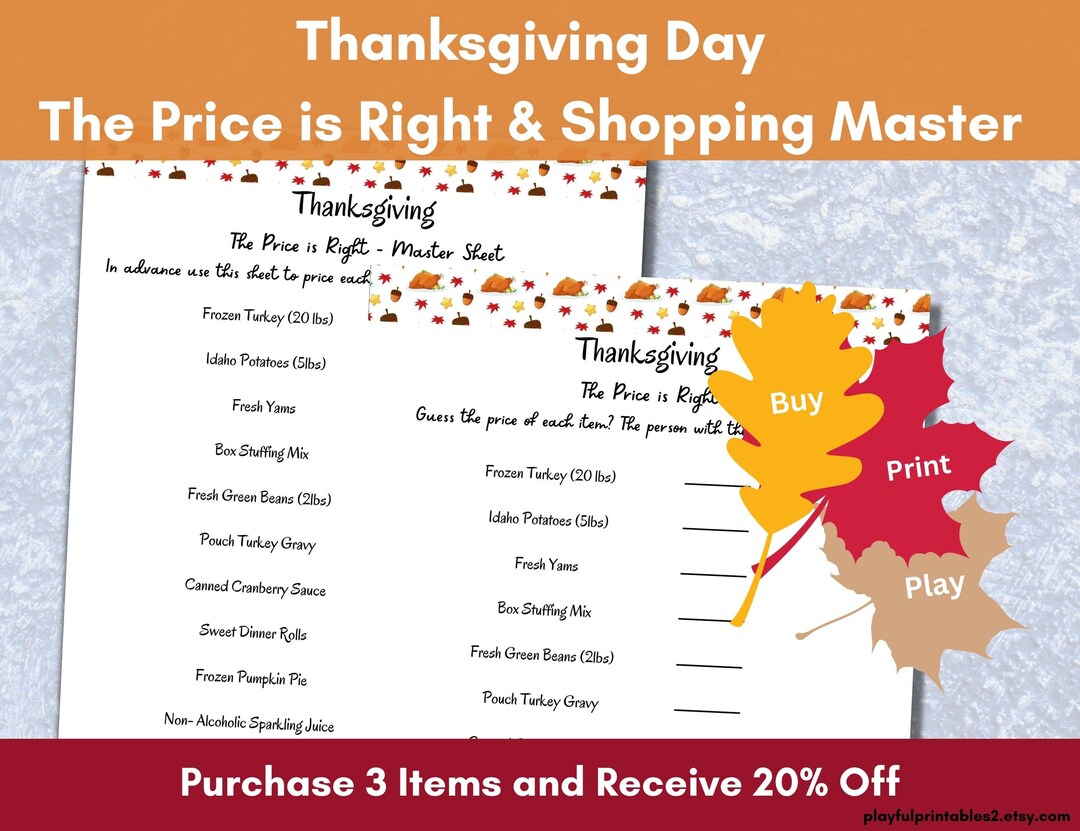 Thanksgiving Price is Right, Pricing Game, Shopping Game, Virtual Game ...