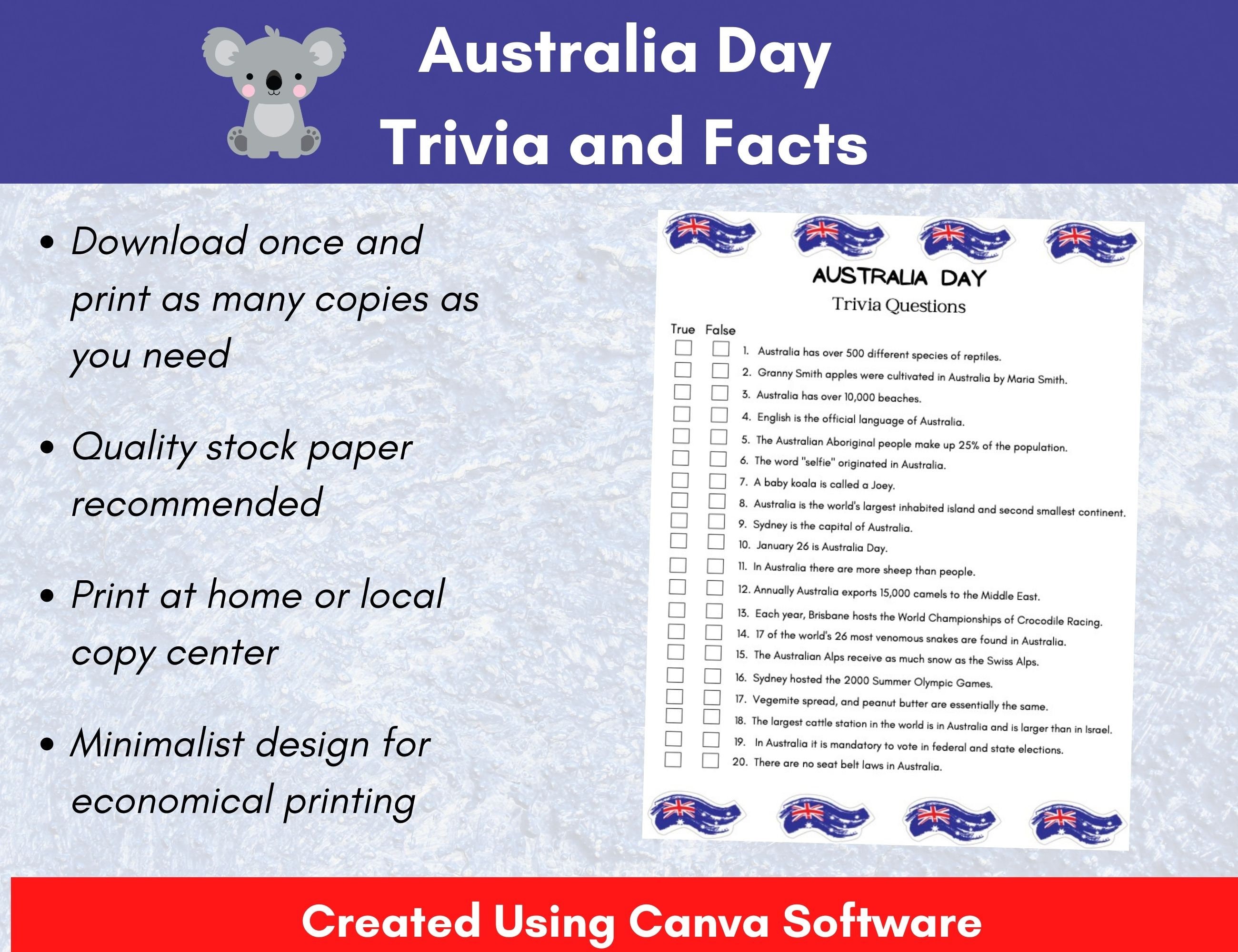 Australia Day, Trivia and Facts, Australia Party Game, Aussie ...