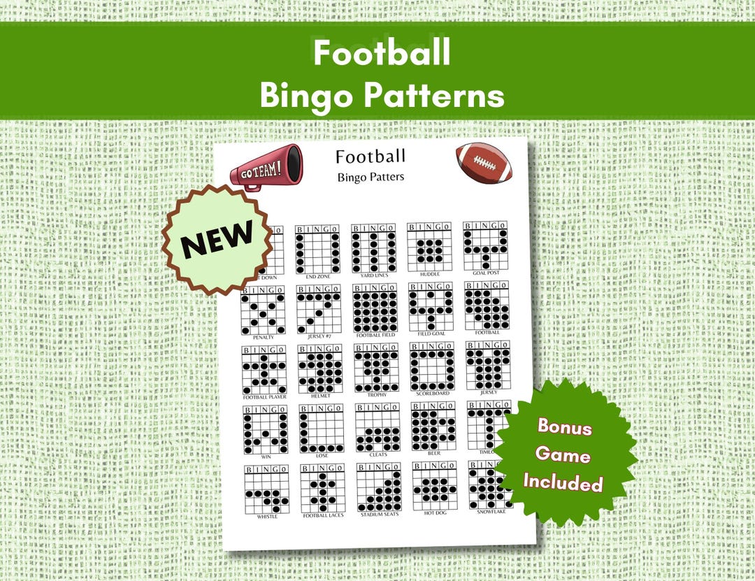 Bingo Patterns Football, Bingo Card Patterns, Football Bingo, Football ...