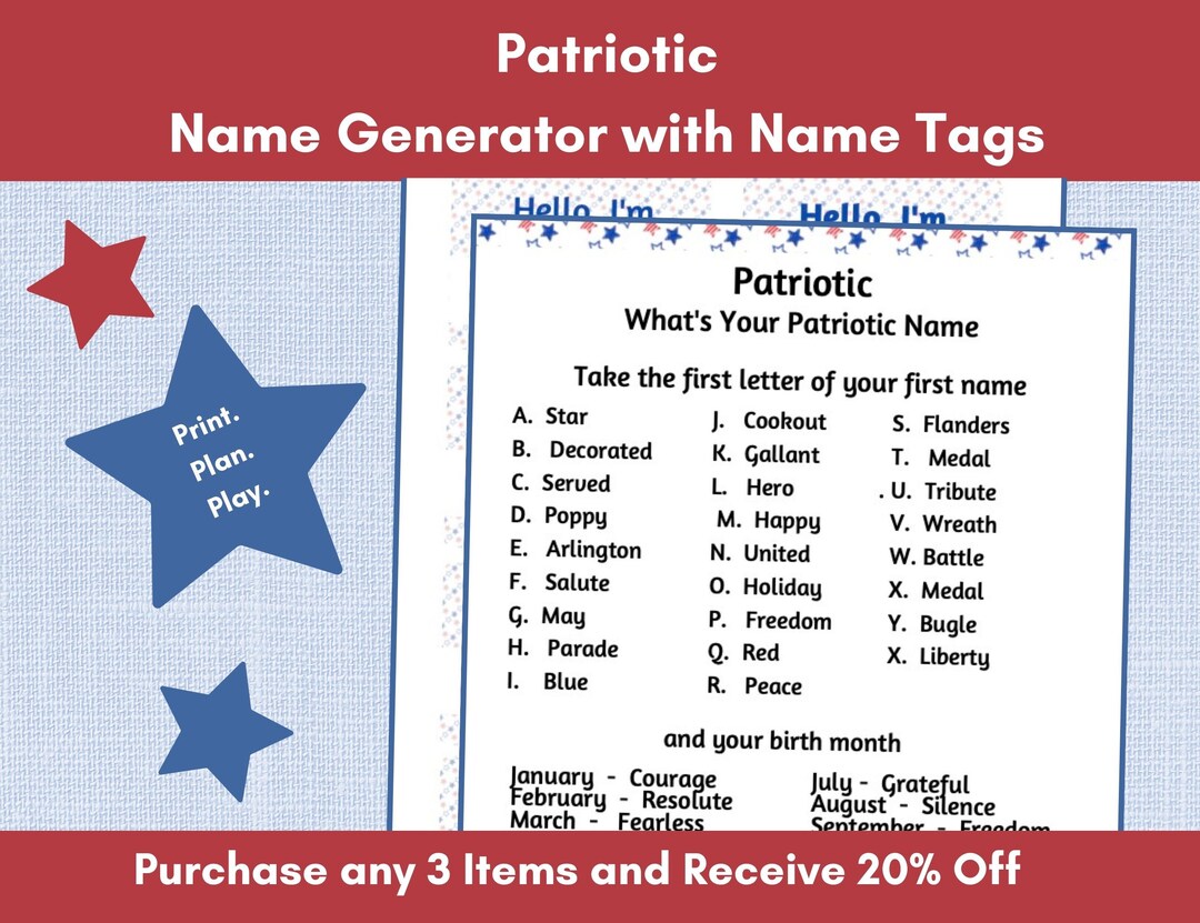 Patriotic Game, Name Generator, Independence Day, Memorial Day ...