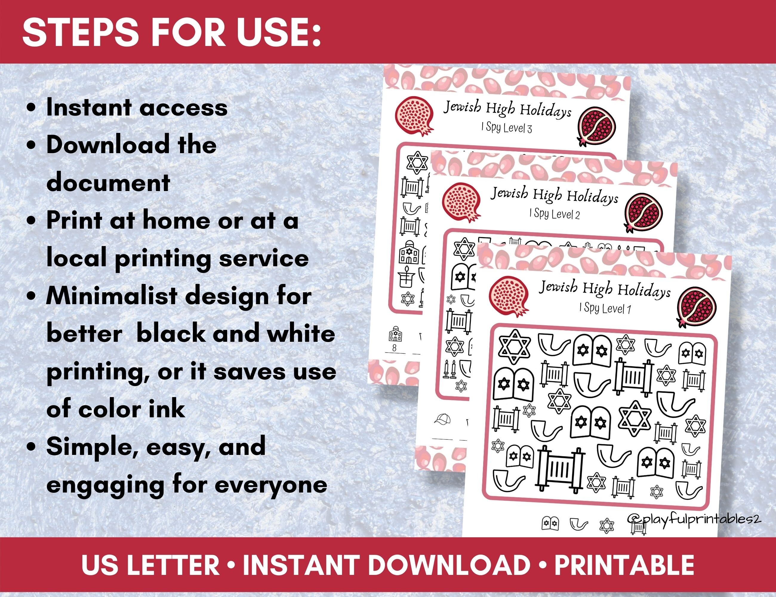 Jewish High Holidays, I Spy, 3 Levels & Answers, Puzzle Activity, Rosh ...