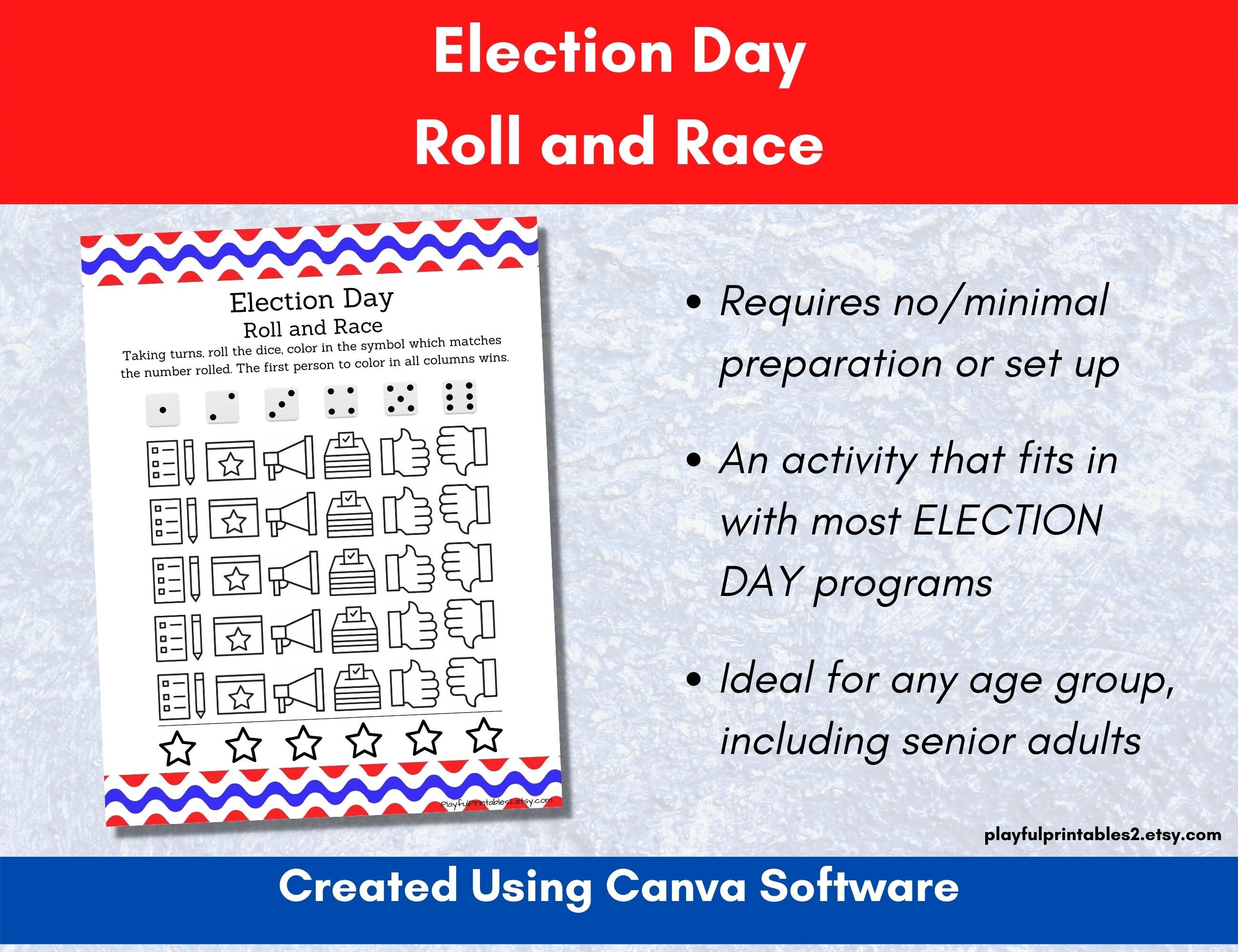 Election Day, Roll and Race Game, Coloring Activity, Counting Game ...