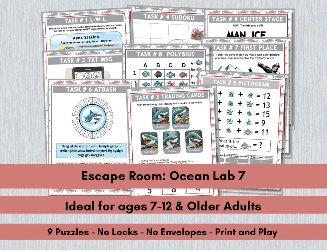 Shark Escape Room, Shark Games, Shark Theme Party, Shark Puzzles, Ocean ...