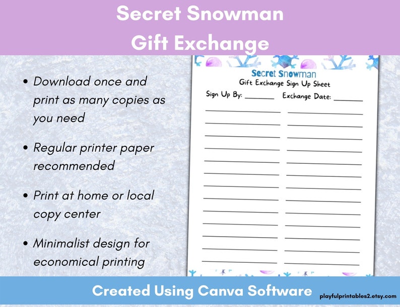 Secret Snowman, Wish List Questionnaire, Secret Santa Planner, Family ...
