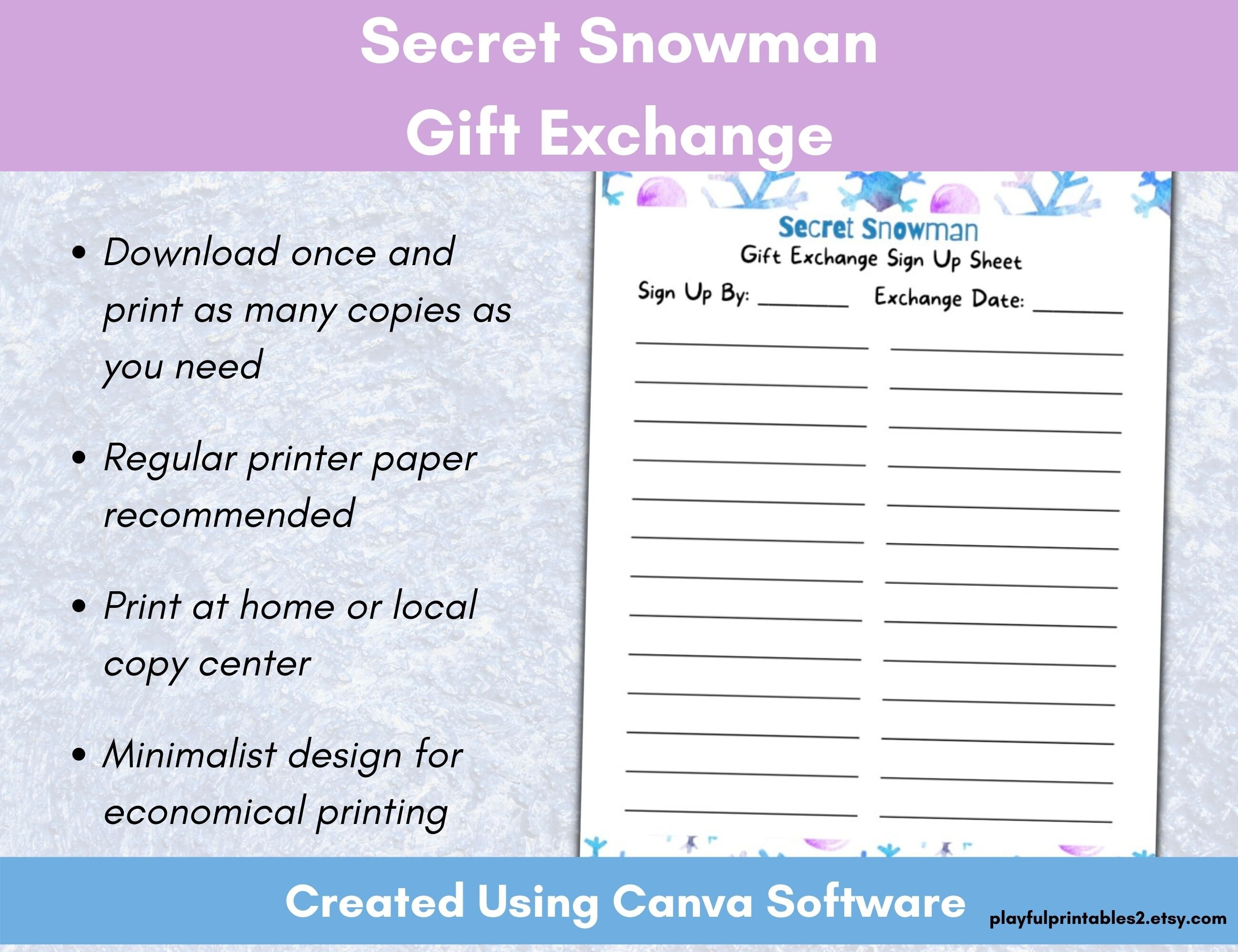 Secret Snowman, Wish List Questionnaire, Secret Santa Planner, Family ...