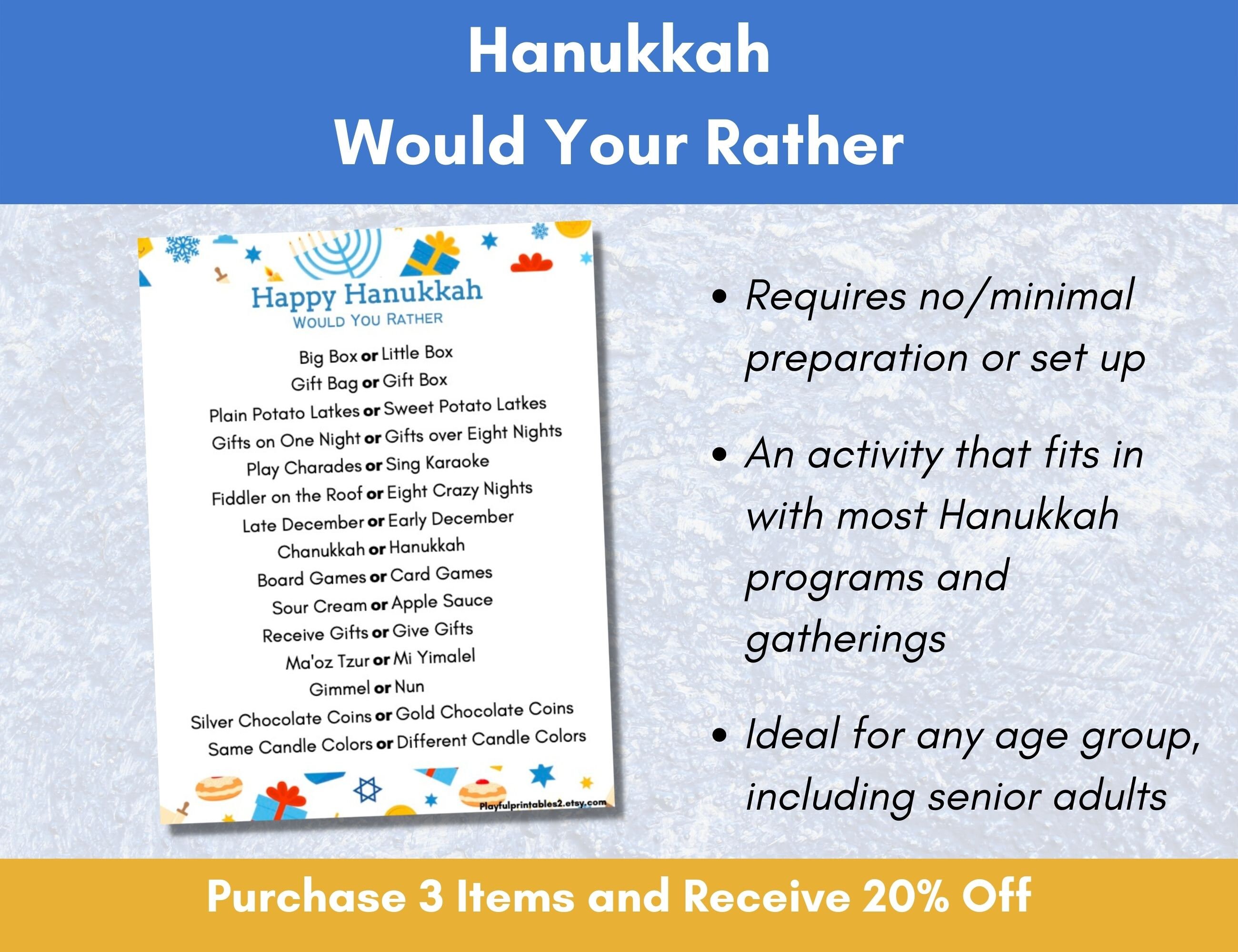 Hanukkah, Would You Rather, This or That, Festival of Lights, Hanukkah ...