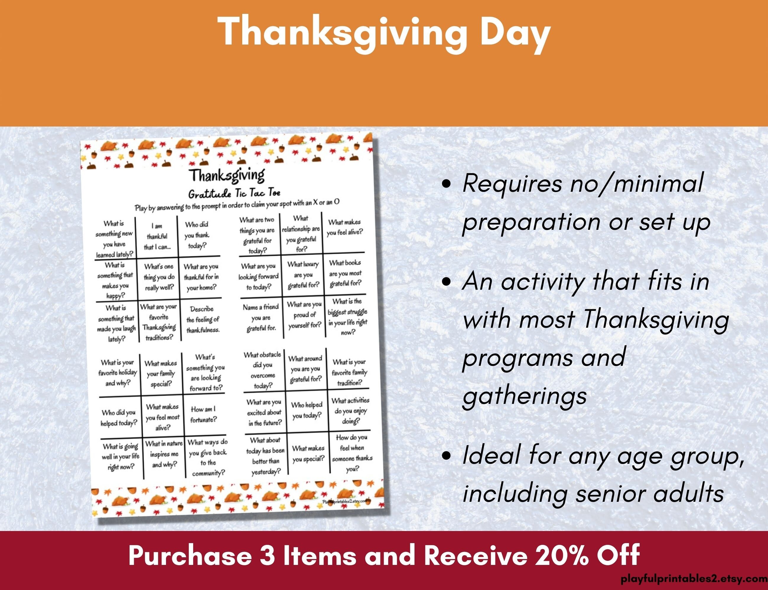 Thanksgiving Gratitude Tic Tac Toe Game, Printable (PDF) - Etsy