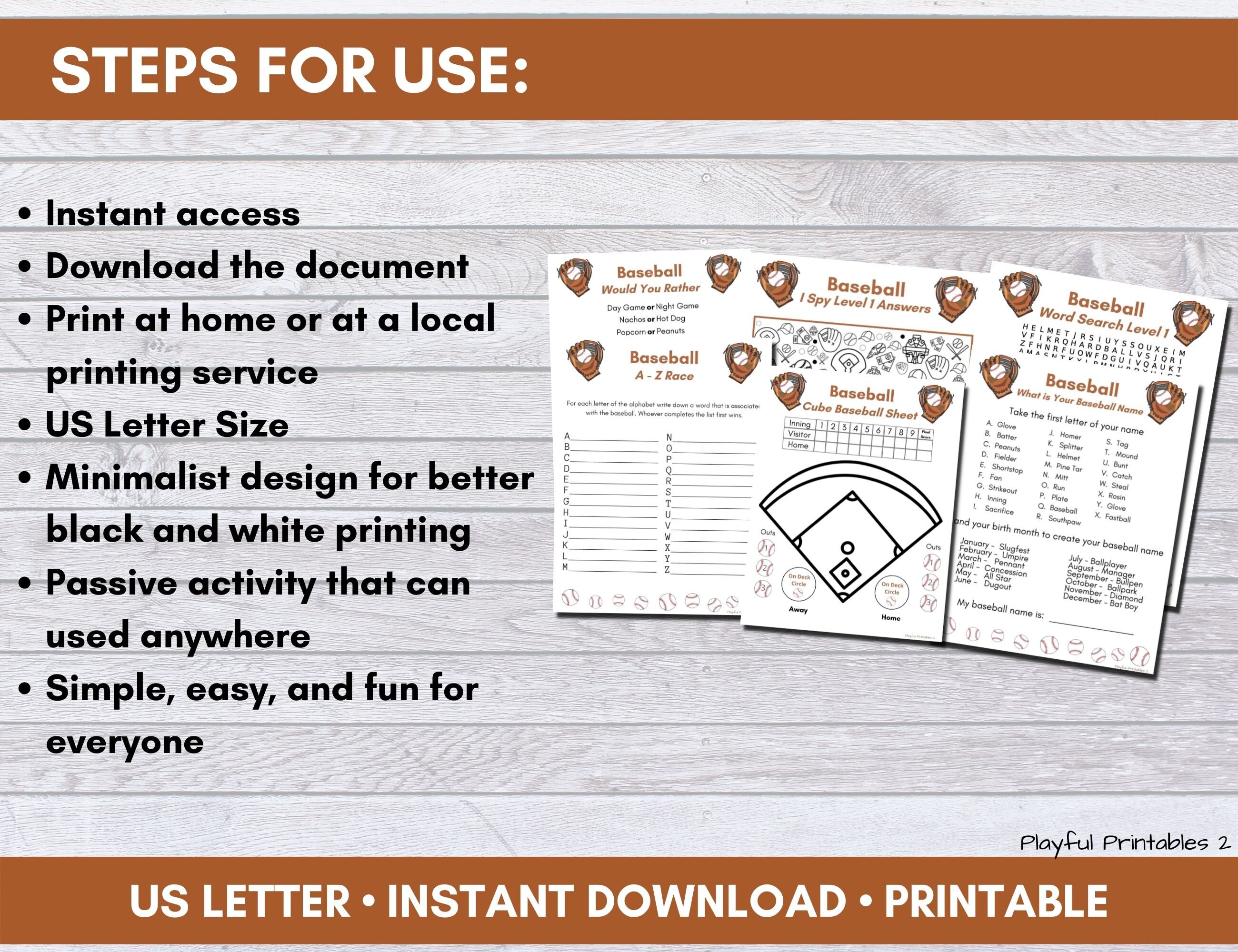 Baseball Party Printables, Bundle, I Spy, Word Search, Would You Rather ...