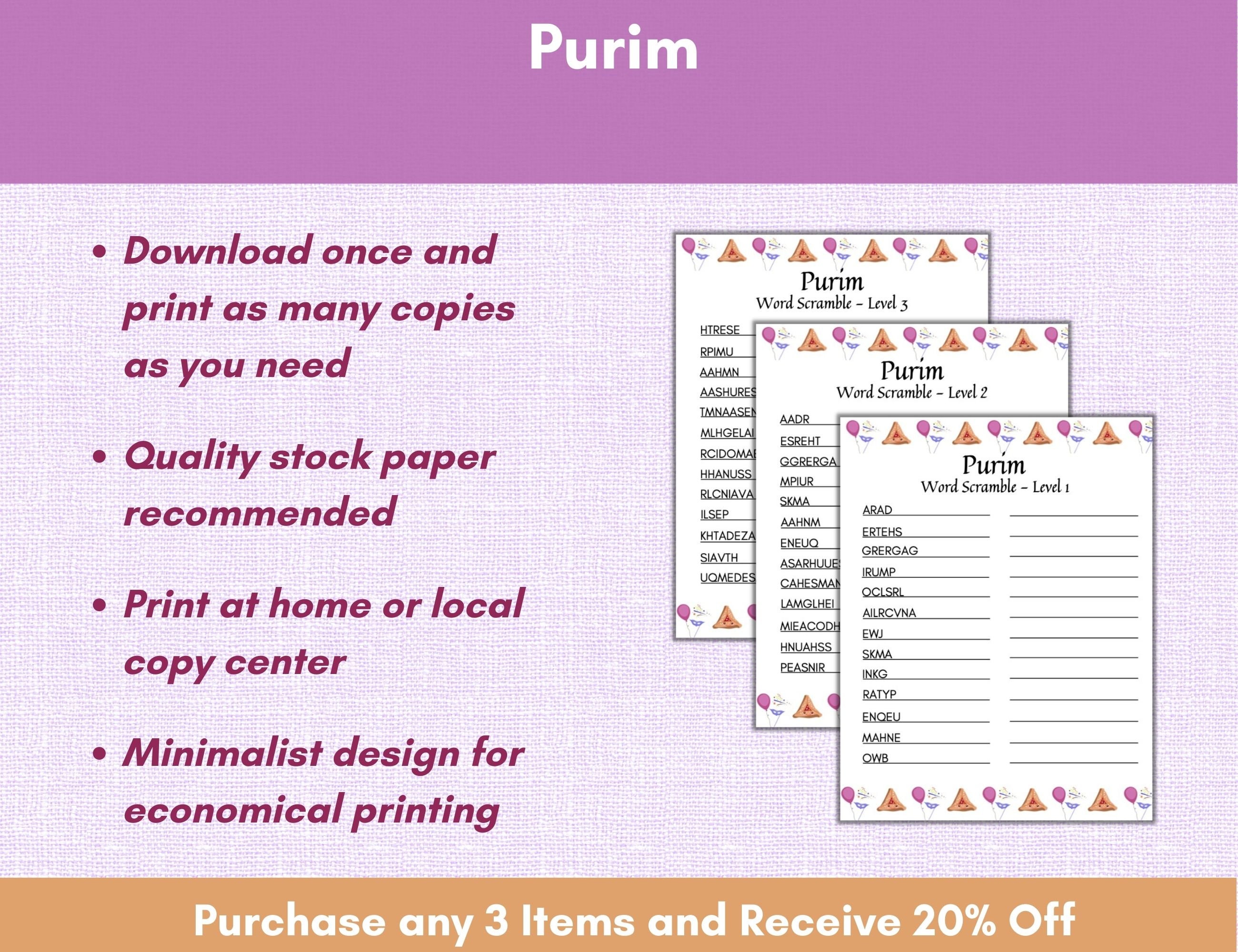 Purim Word Scramble, Word Puzzle, Jewish Holiday, Purim Games, Purim ...