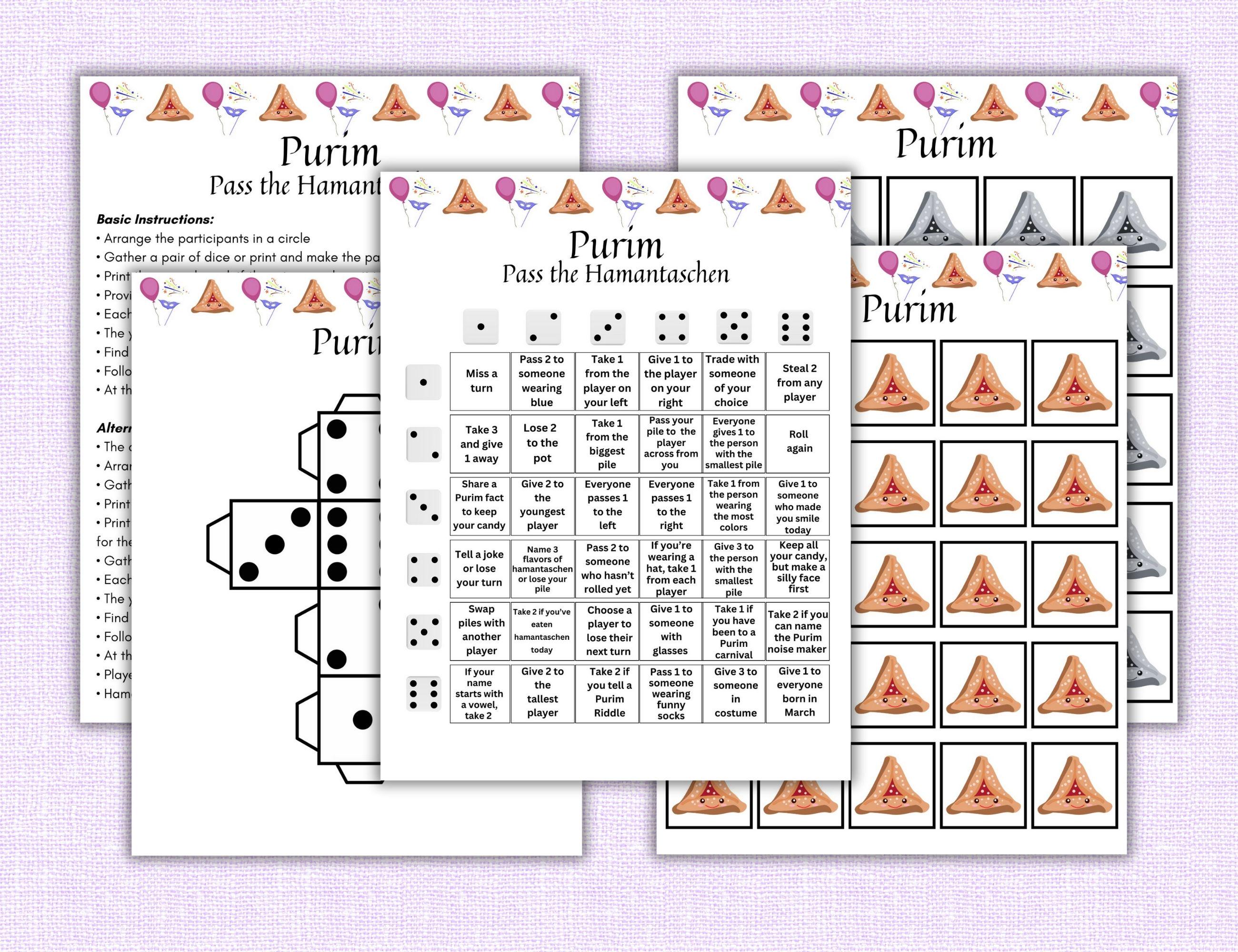 Purim Pass the Hamantaschen Dice Game, Jewish Holiday (printable PDF ...