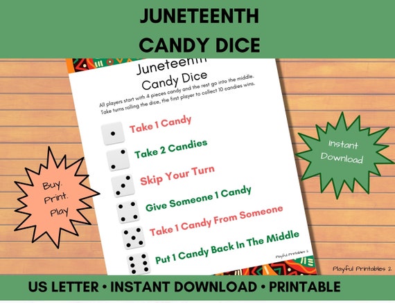 Juneteenth Candy Dice Game Juneteenth Activity Juneteenth - Etsy