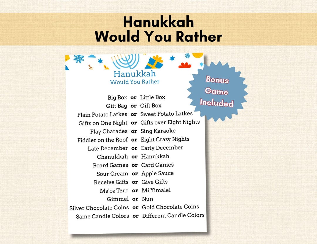 Hanukkah, Would You Rather, This or That, Festival of Lights, Hanukkah ...