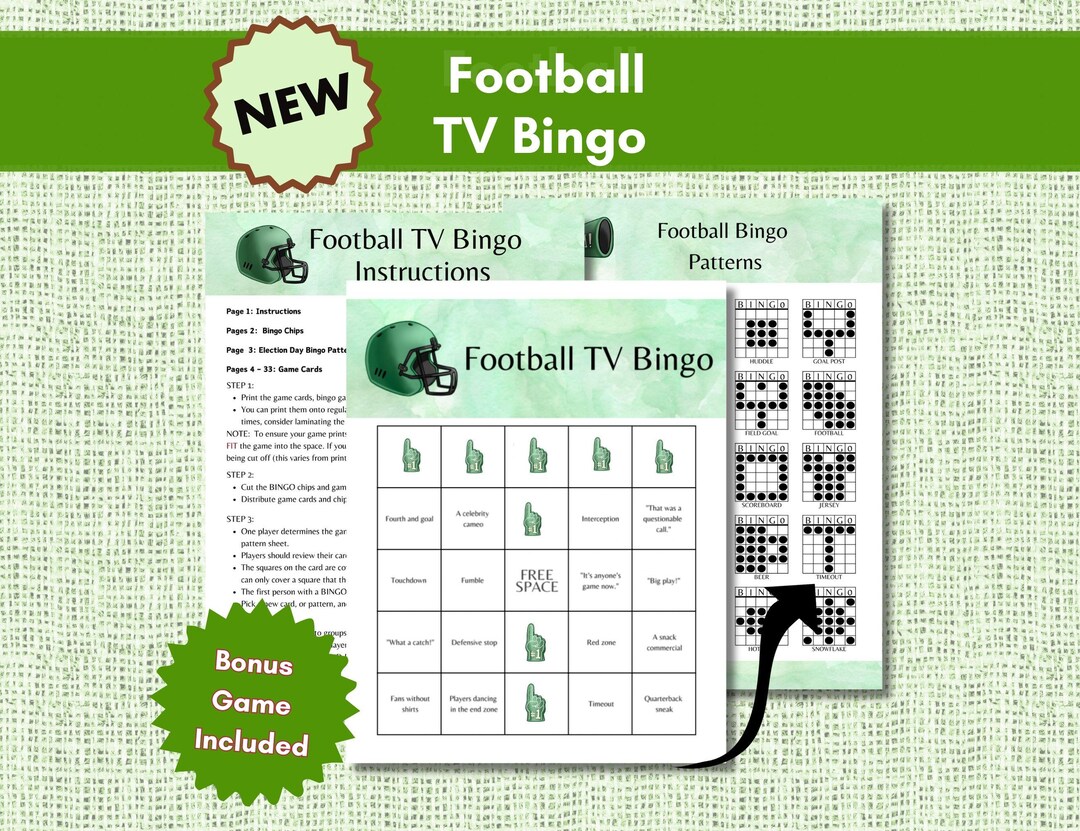 Football TV Bingo Game, 50 Unique Cards (printable PDF) - Etsy