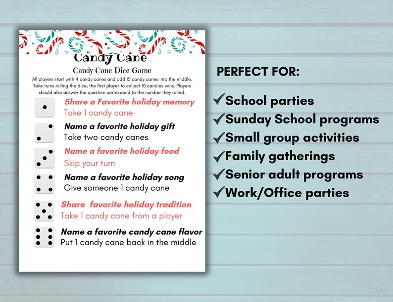Candy Cane, Candy Cane Game, Christmas Dice Game, Candy Dice Game ...