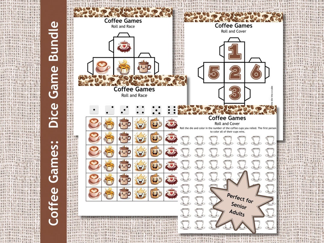 Coffee Theme Dice Game Bundle, Roll and Cover and Roll and Race for ...
