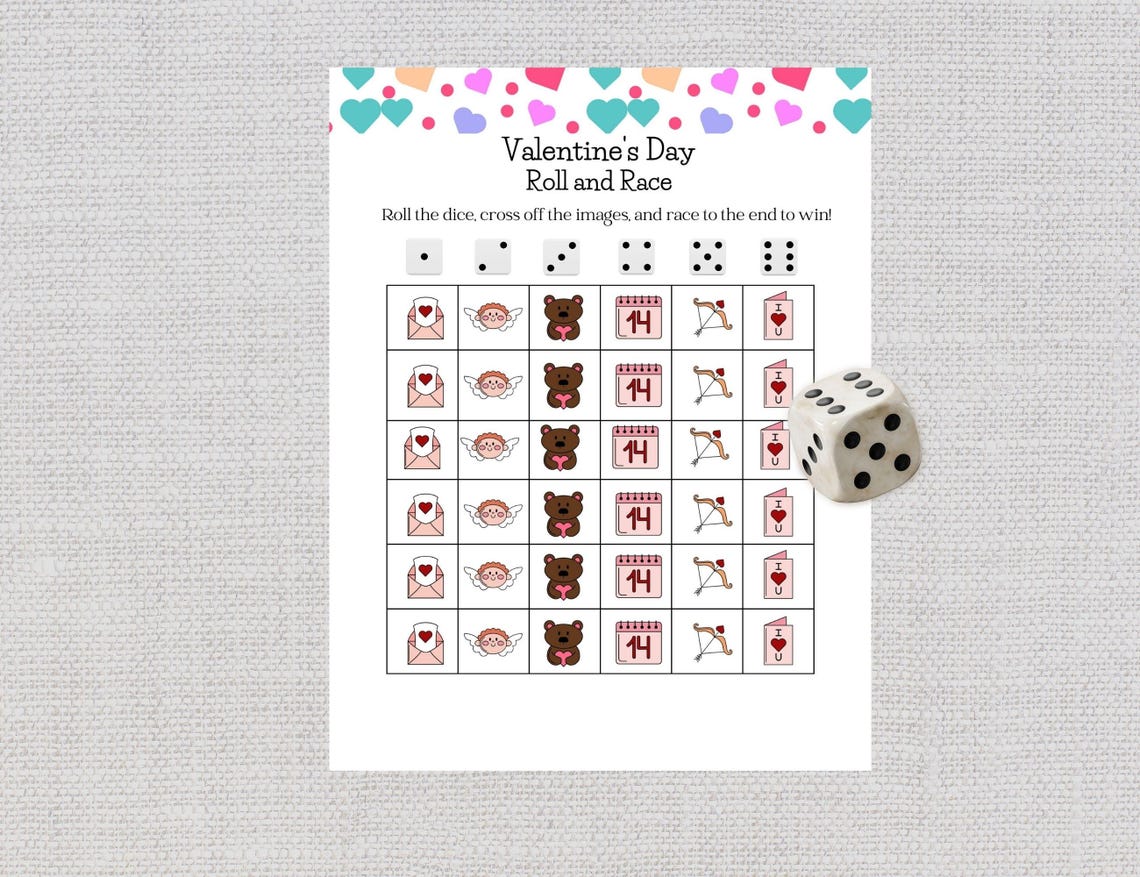 Valentine's Day, Valentine's Day Roll & Race, Dice Game, Valentine's ...