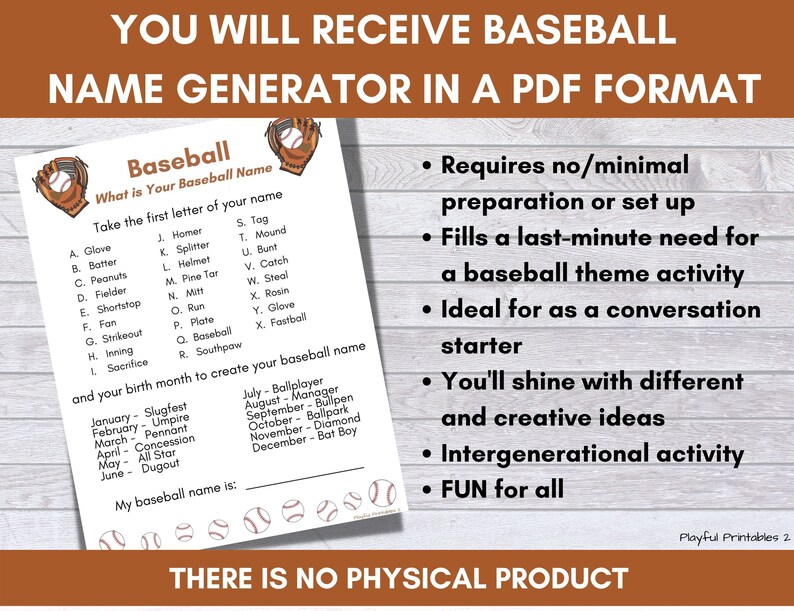 Baseball Name Generator, Baseball Party Game, Printable Activity ...