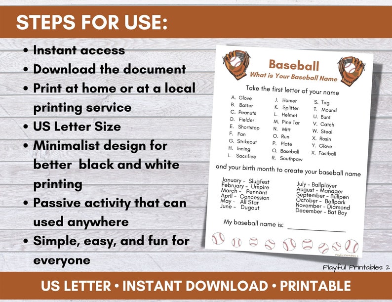 Baseball Name Generator, Baseball Party Game, Printable Activity ...
