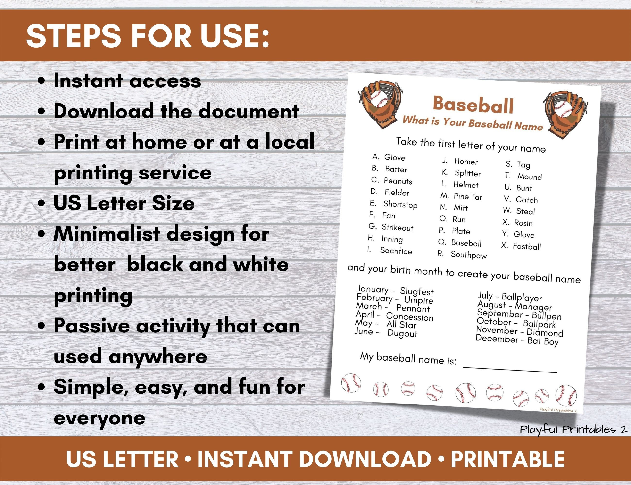 Baseball Name Generator, Baseball Party Game, Printable Activity ...