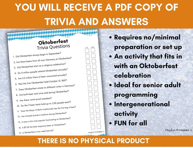 Oktoberfest Trivia Game With Answers (digital Download) - Etsy