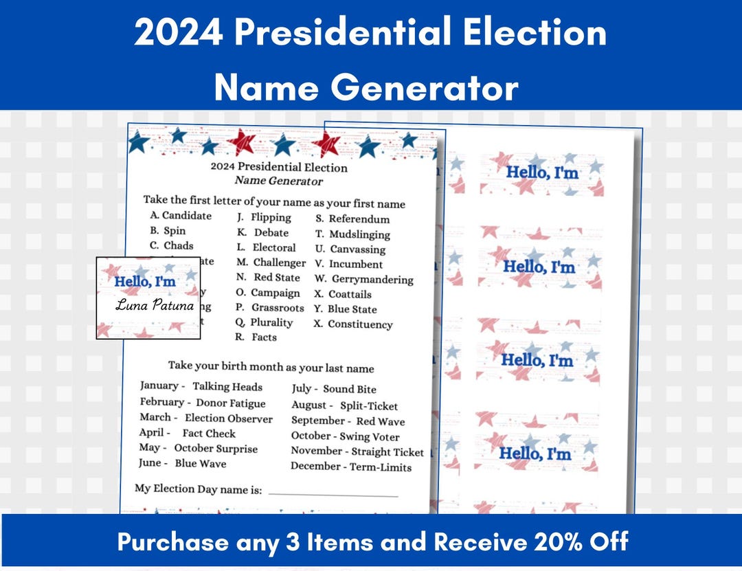 2024 Presidential Election, Name Generator Game, Election Day Party ...