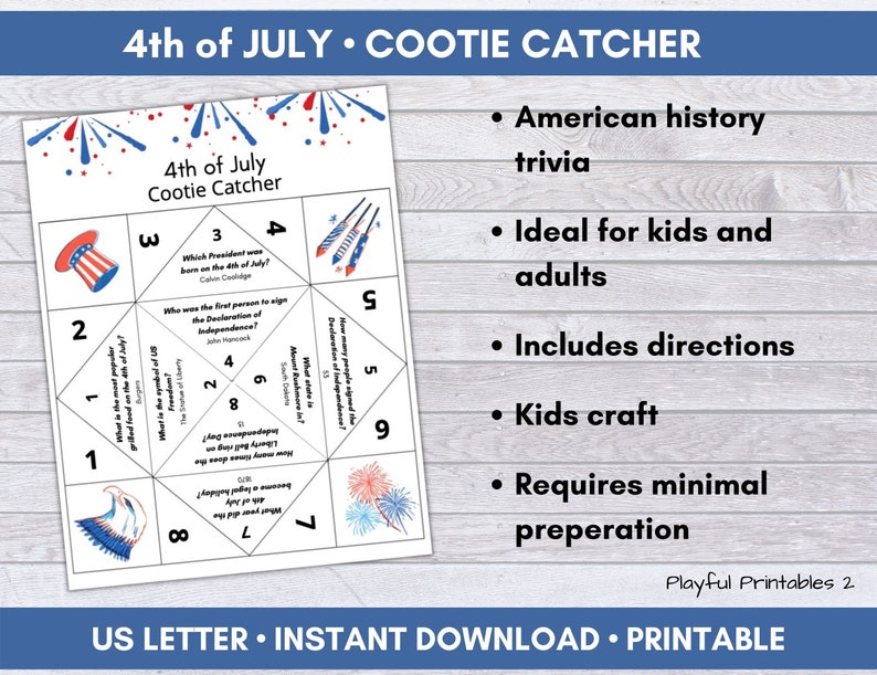 4th of July Cootie Catcher, American History Trivia, Independence Day ...