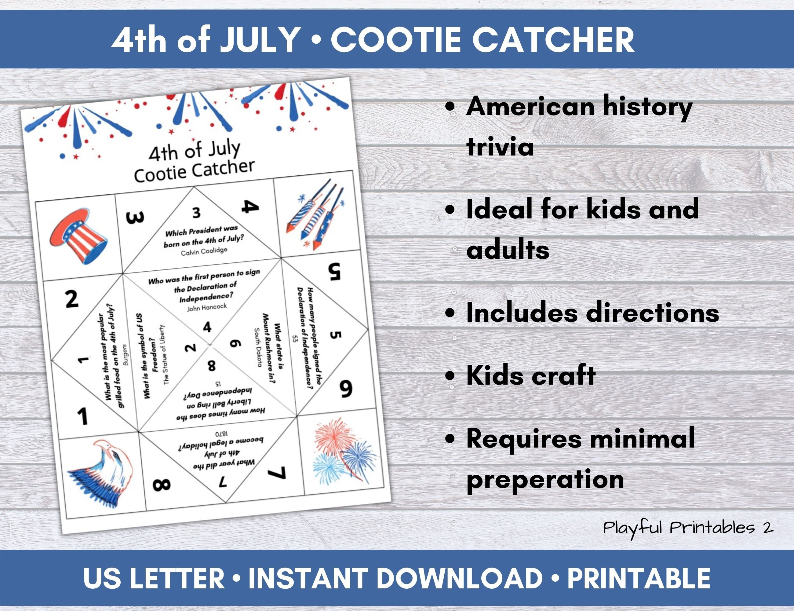 4th of July Cootie Catcher, American History Trivia, Independence Day ...