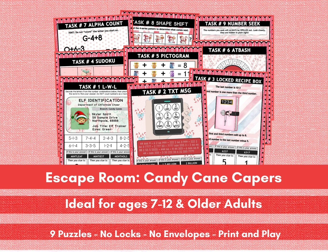 Christmas Escape Room for Kids, Candy Cane Capers, Candy Cane Game ...