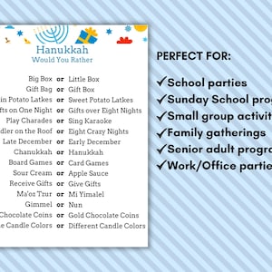 Hanukkah Would You Rather Game, Jewish Holiday Party (printable PDF) - Etsy