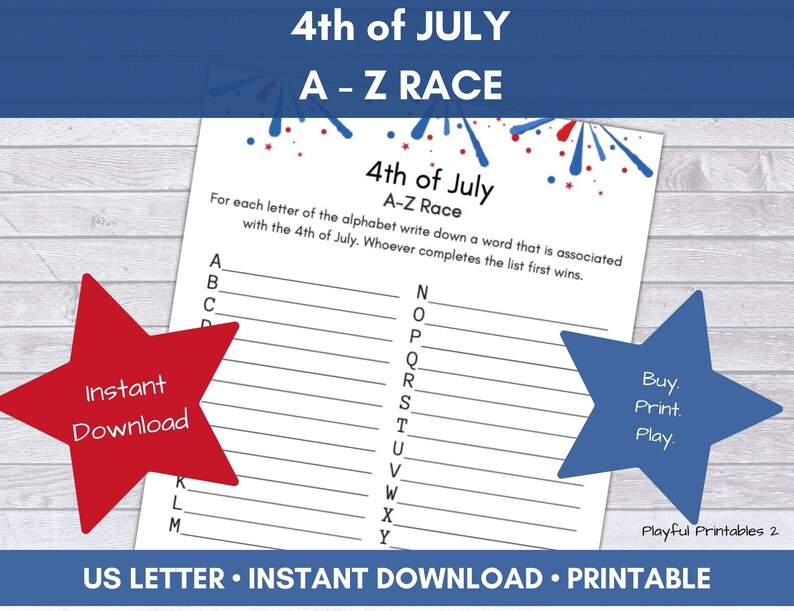 4th of July Day A-Z Race Word Race Alphabet Game Patriotic - Etsy