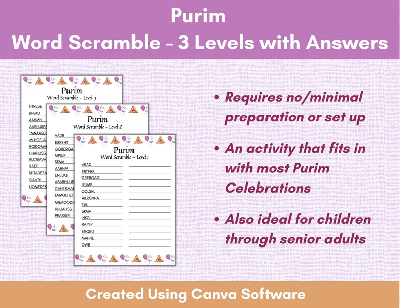 Purim Word Scramble, Word Puzzle, Jewish Holiday, Purim Games, Purim ...