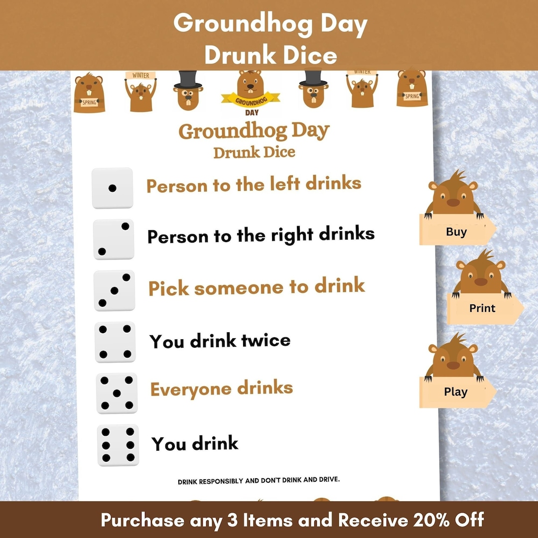 Groundhog Day, Drunken Dice Drinking Game, Groundhog Day Game, Adult ...