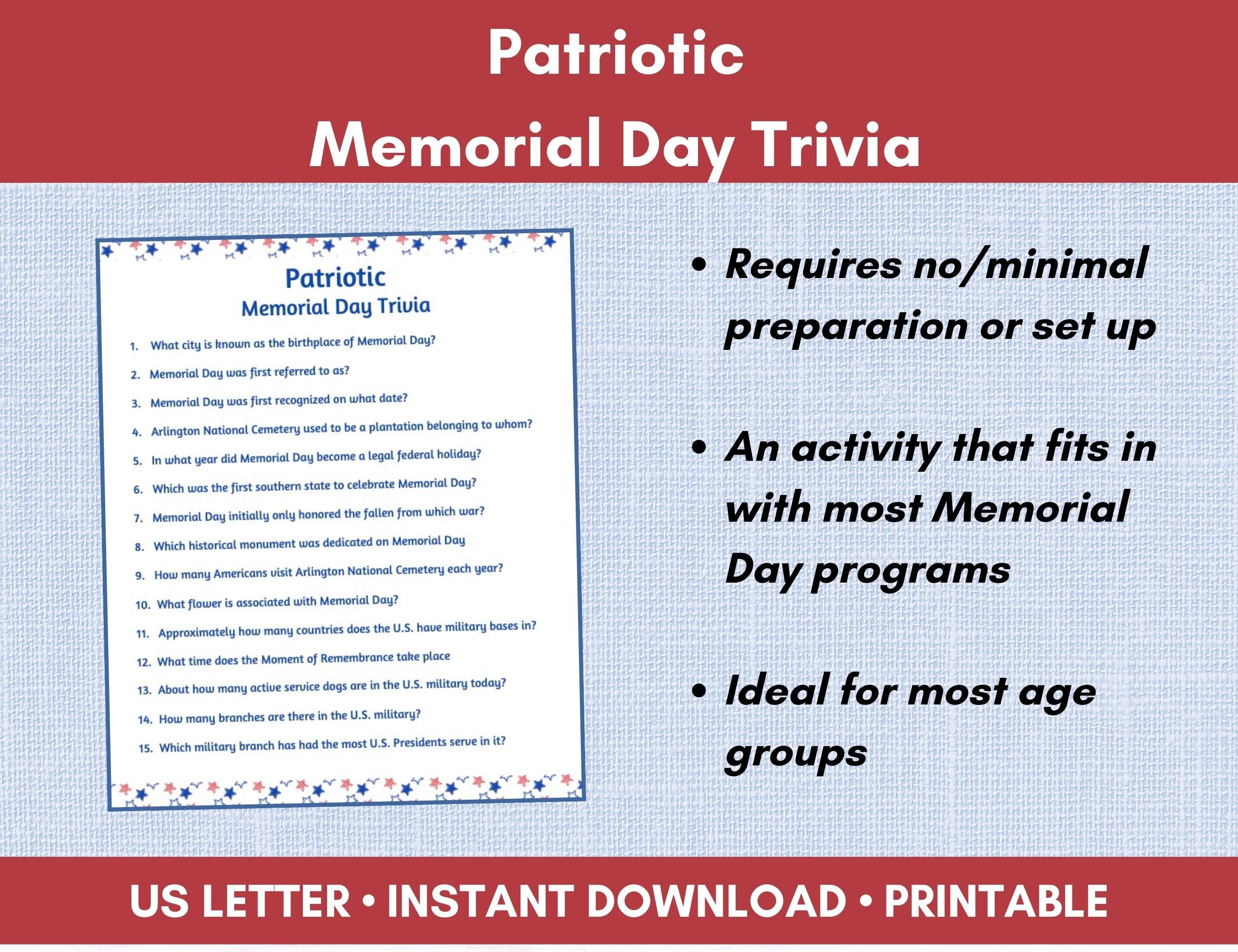 Patriotic Games, Memorial Day Trivia, Trivia Games, Senior Adult Games ...