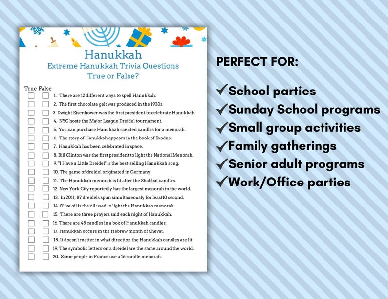 Hanukah Trivia, Hanukkah Celebration, Jewish Holiday, Hanukkah Party ...