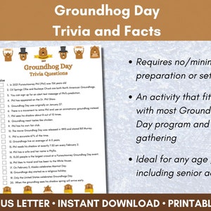 Groundhog Day Trivia Game, Punxsutawney Phil Facts (printable PDF) - Etsy