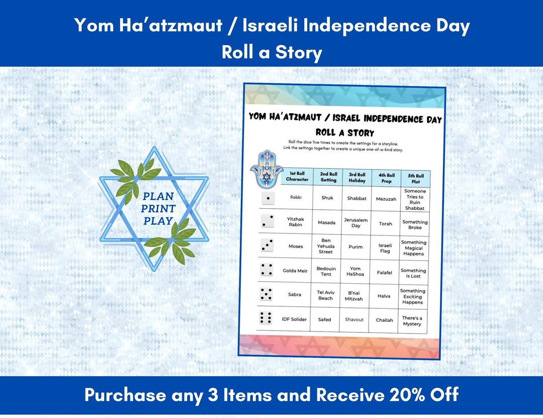 Yom Ha’aztmaut Israel Independence Day Game, Roll a Story, Dice Game ...