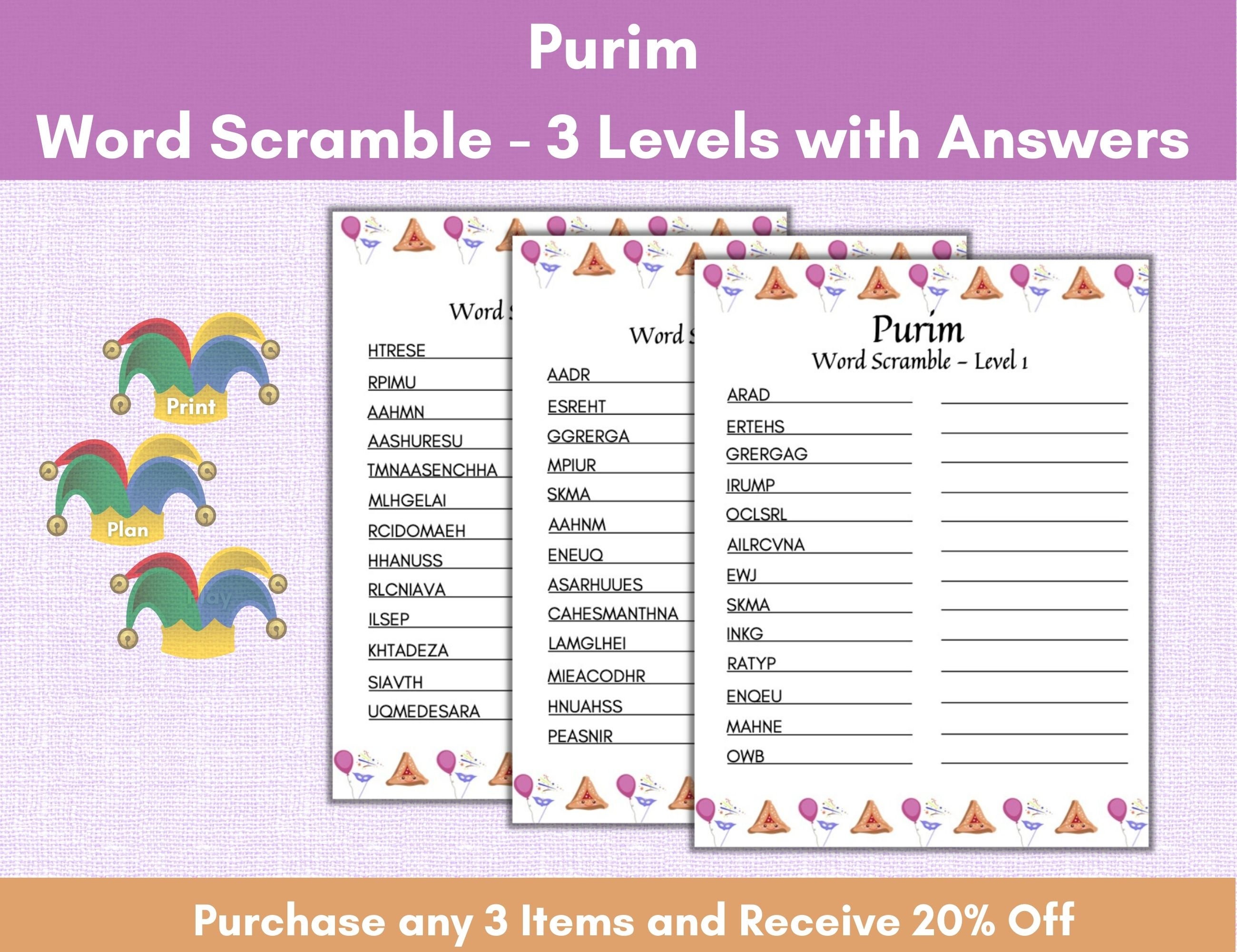 Purim Word Scramble, Word Puzzle, Jewish Holiday, Purim Games, Purim ...