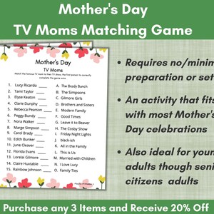 Mother's Day, TV Moms, Match up Game, Famous TV Moms, TV Moms Trivia ...