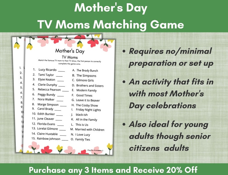 Mother's Day, TV Moms, Match up Game, Famous TV Moms, TV Moms Trivia ...