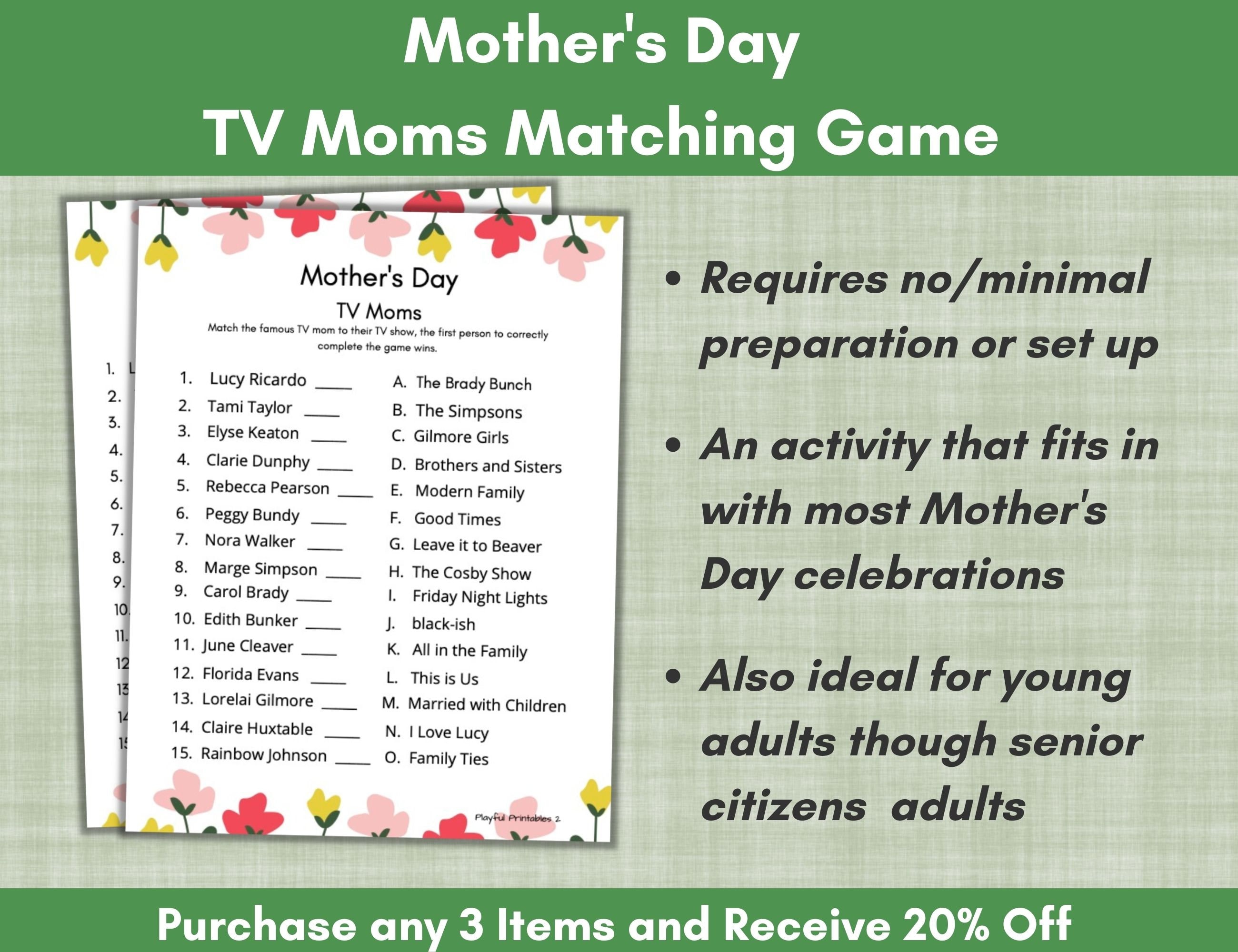 Mother's Day, TV Moms, Match up Game, Famous TV Moms, TV Moms Trivia ...