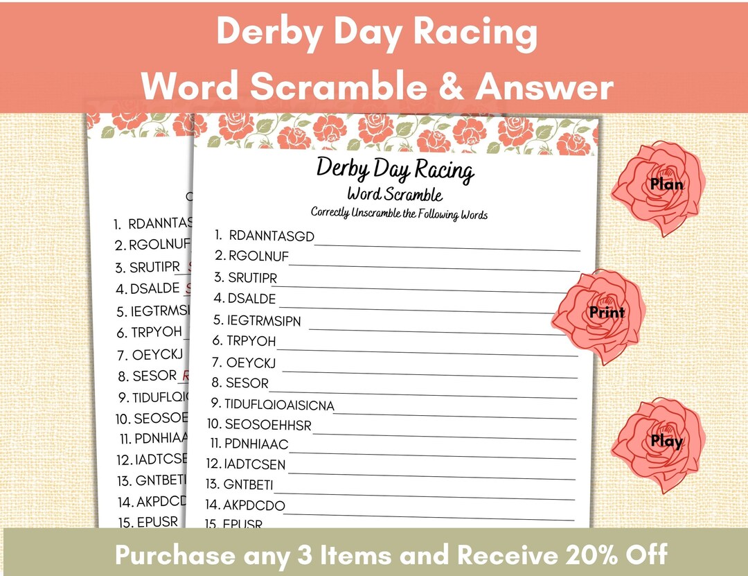 Derby Day, Word Scramble, Word Game, Puzzle, Horse Race Party, Derby ...