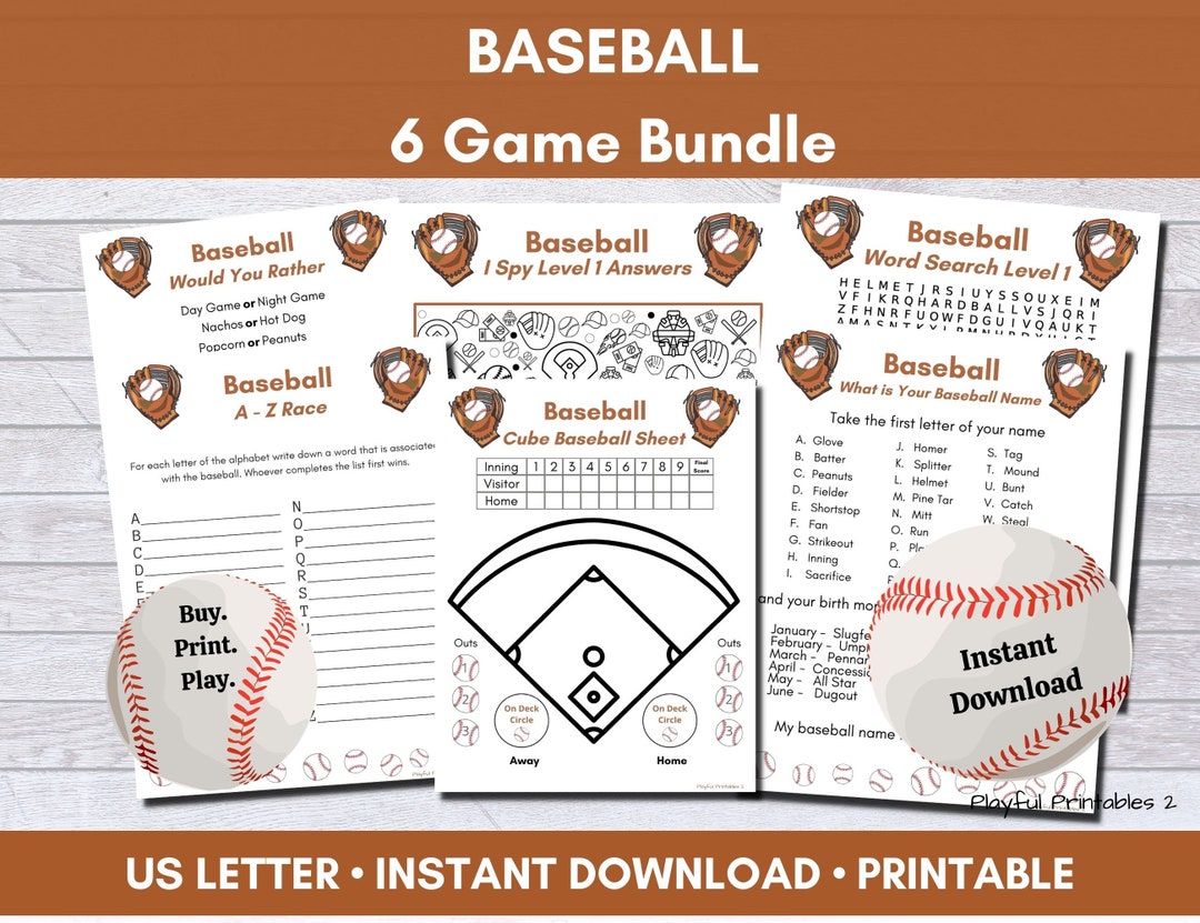 Baseball Party Printables, Bundle, I Spy, Word Search, Would You Rather ...
