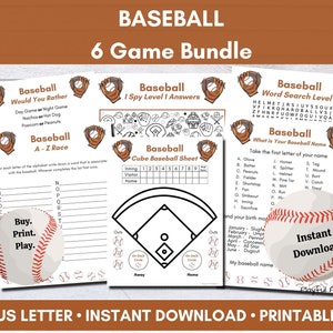 Baseball Party Printables, Bundle, I Spy, Word Search, Would You Rather ...
