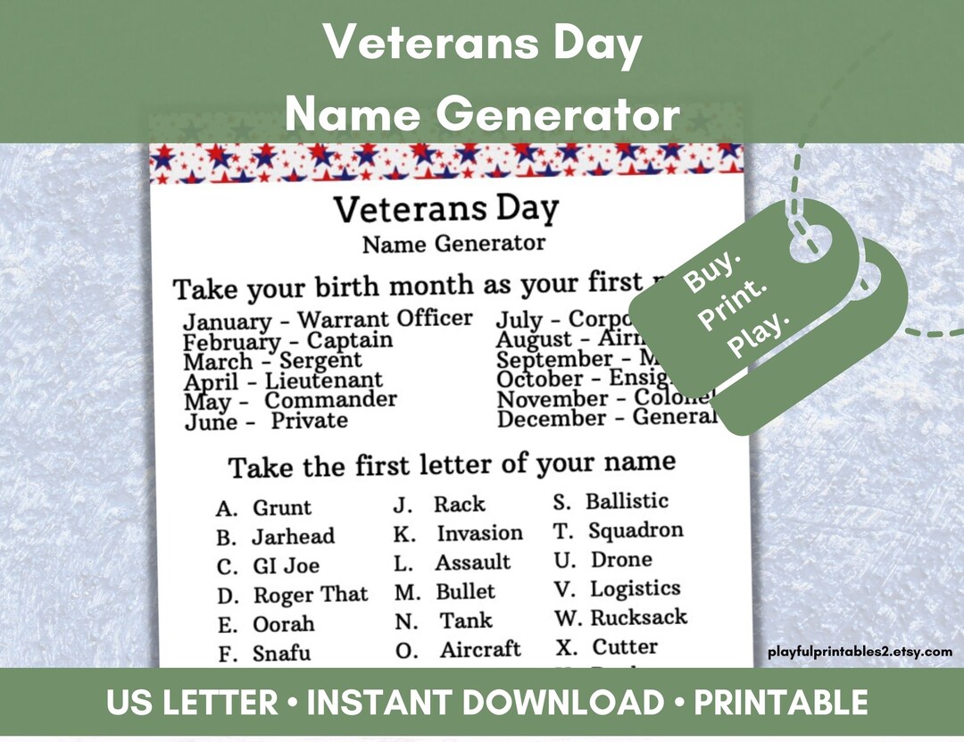 Veterans Day, Name Generator, Military Game, Veterans Day Classroom ...