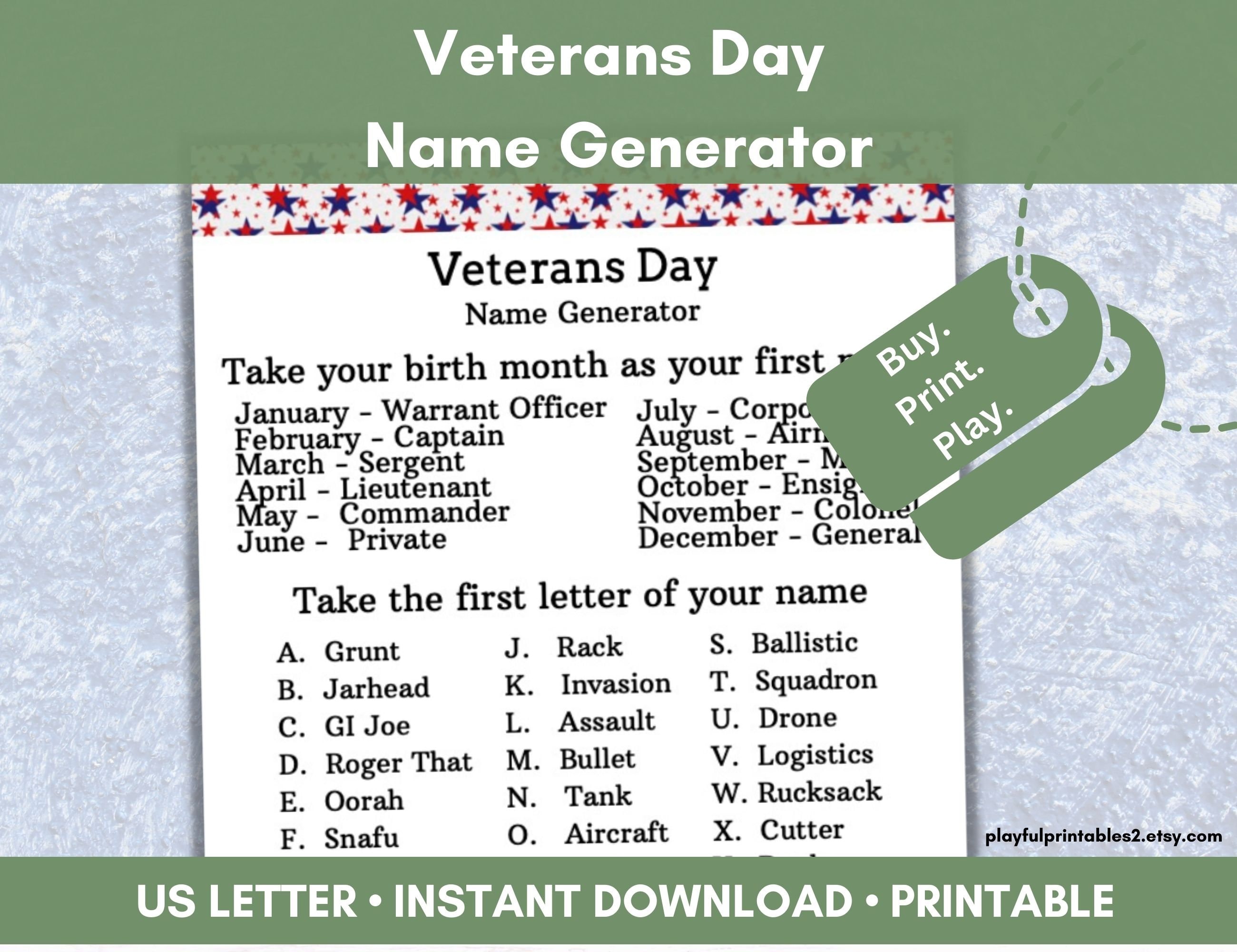 Veterans Day, Name Generator, Military Game, Veterans Day Classroom ...