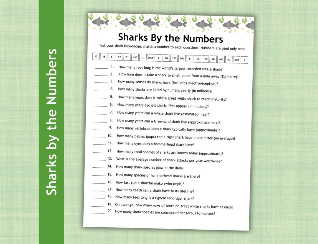 Shark Trivia Game, Shark Facts, Shark Quiz, Shark Matching Game, Shark ...